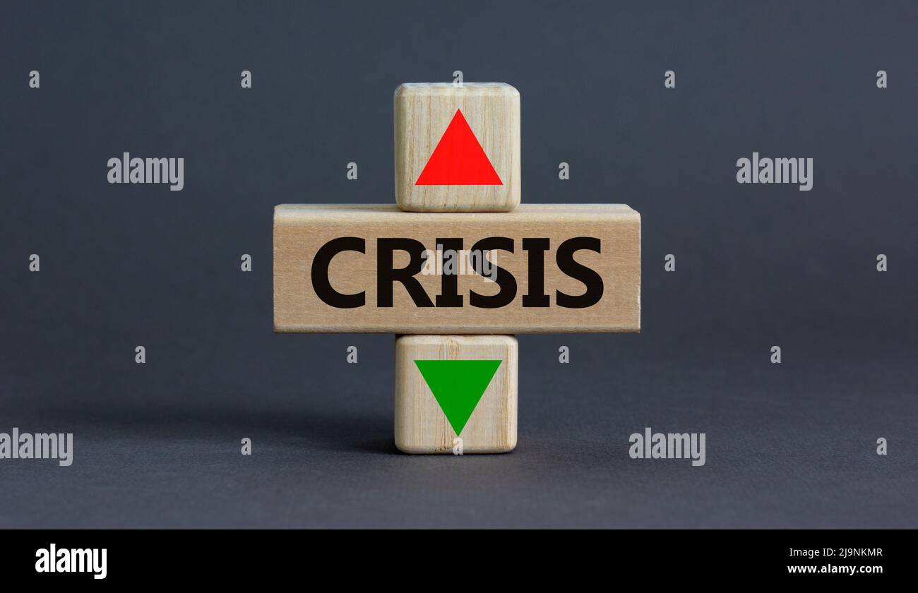 Time to crisis symbol. A wooden cubes with up icon. Wooden cubes with ...