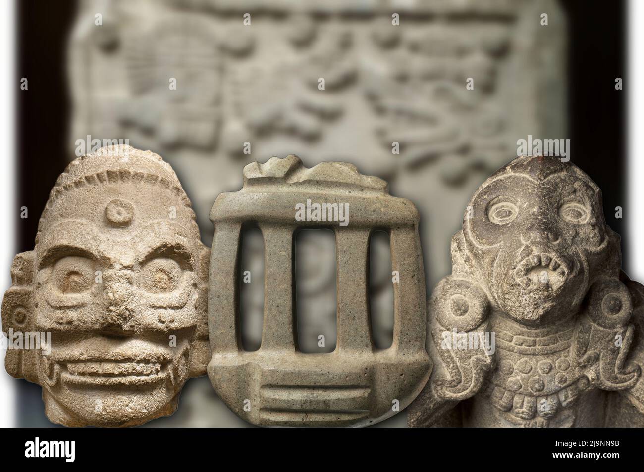 Depiction of some "monstrous" Aztec deities and a small stone Temple ...