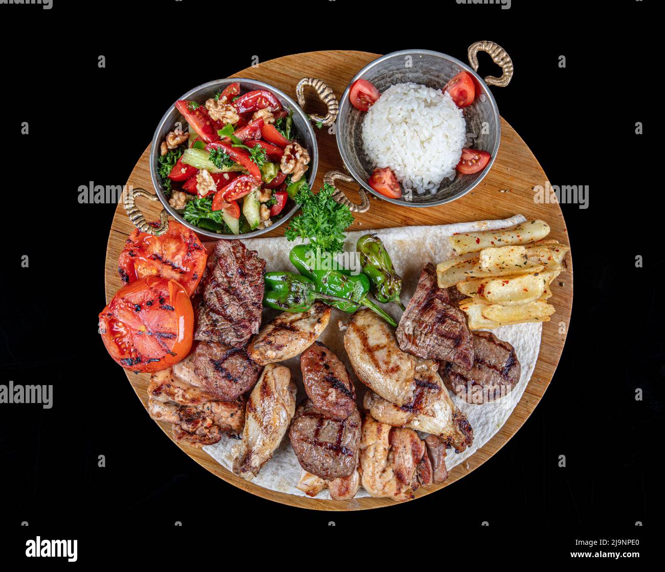 Turkish cuisine mixed kebab. Shish kebab, shaverma, grilled chicken ...