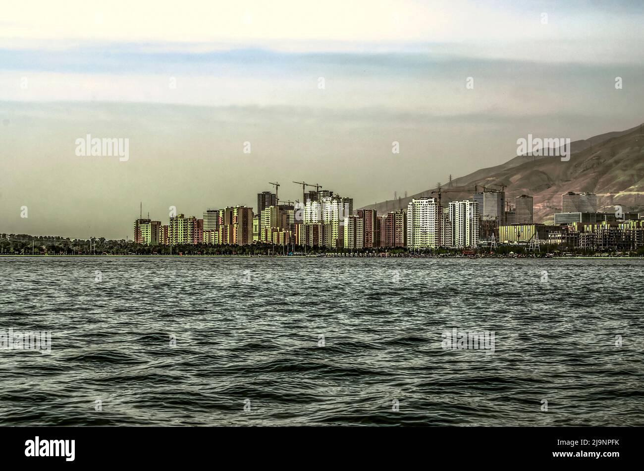 Tehran, Iran, March 02,2022: Park area with artificial lake "Chitgar ...