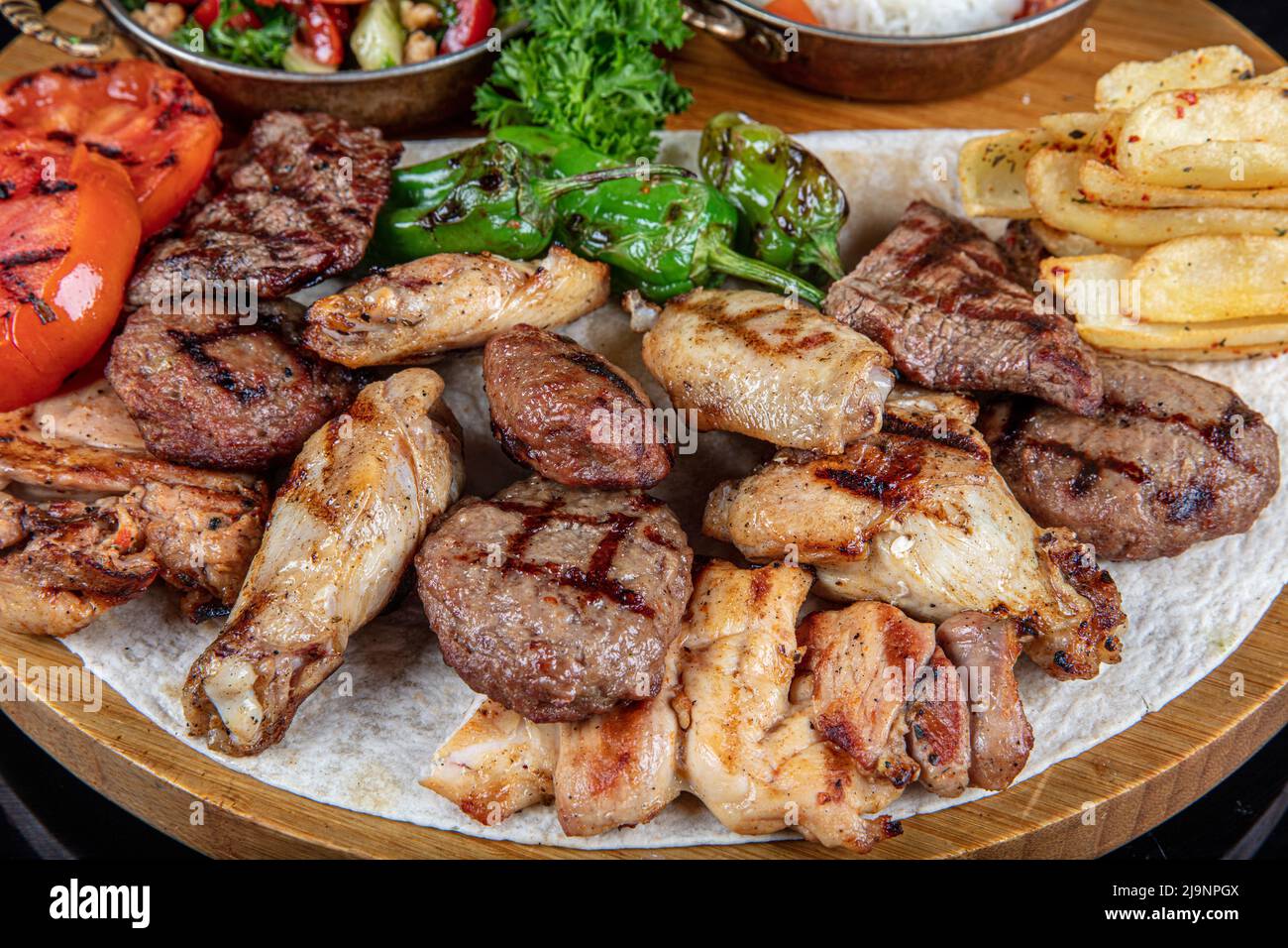 Turkish cuisine mixed kebab. Shish kebab, shaverma, grilled chicken ...
