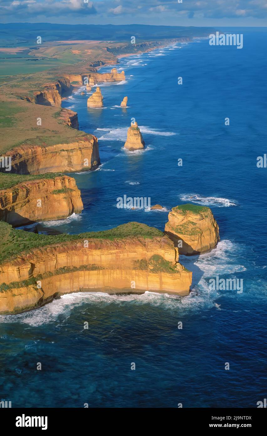 Aerial view of the coastline at the 12 Apostles, Great Ocean Road ...