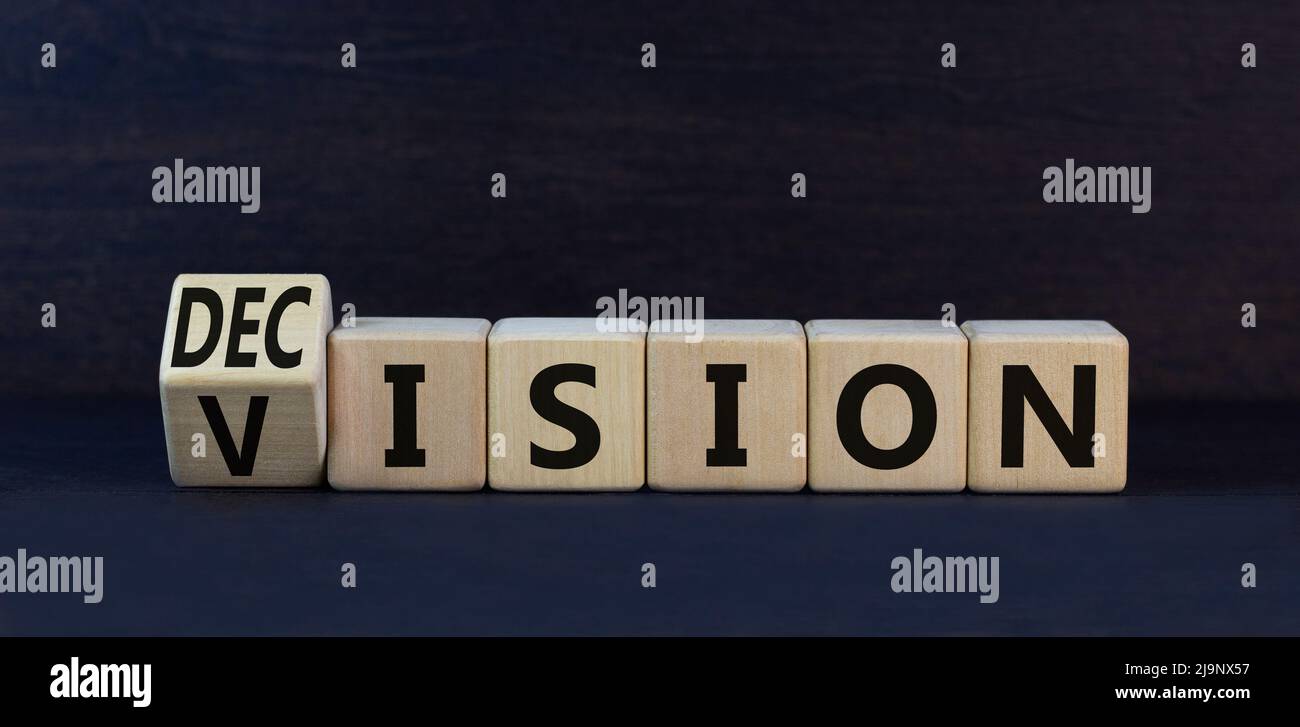 Vision and decision symbol. Turned wooden cubes and changed the concept ...