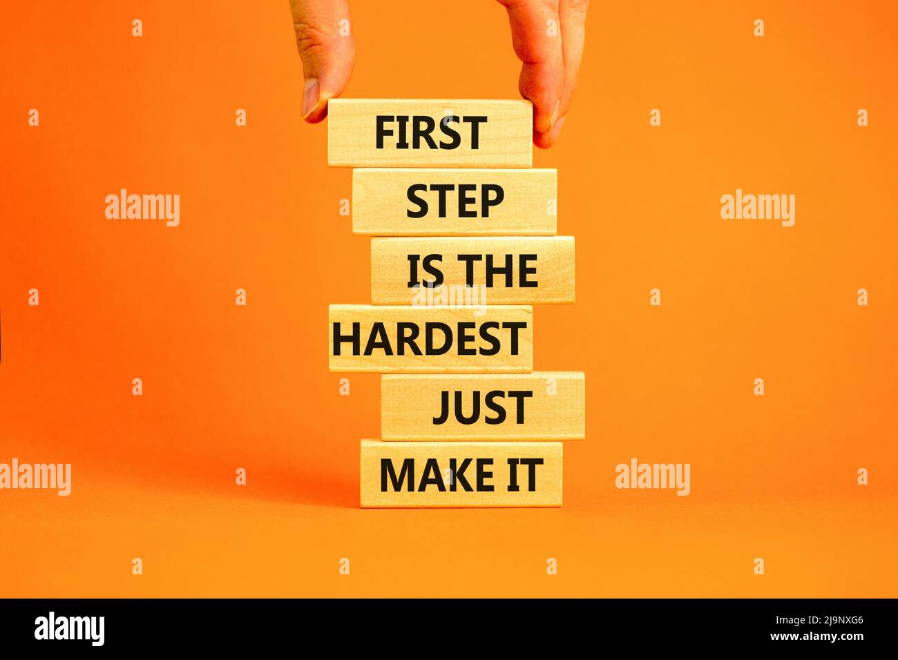 Make first step symbol. Wooden blocks with words First step is the ...