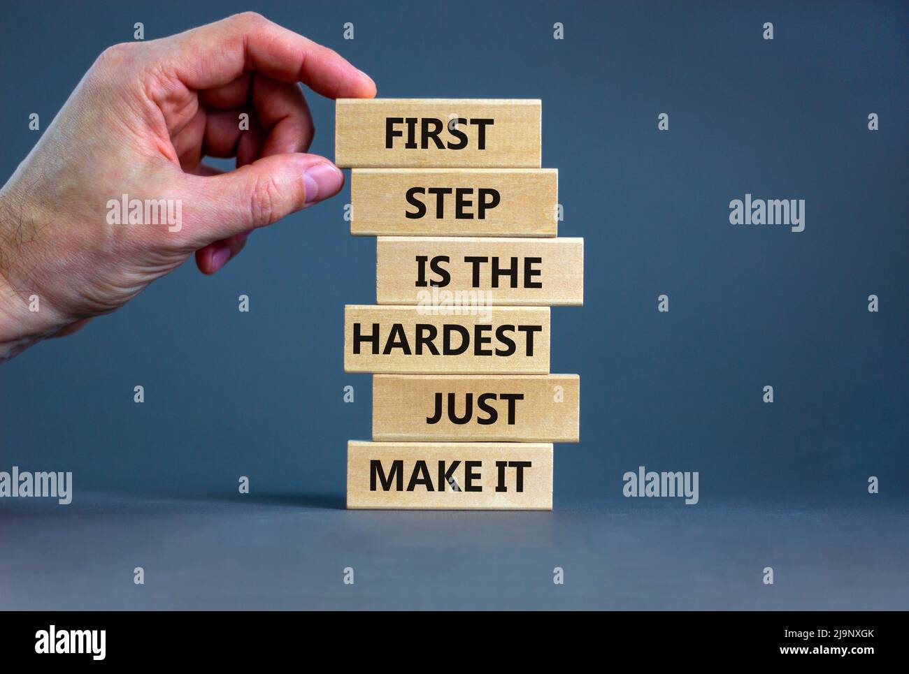 Make first step symbol. Wooden blocks with words First step is the ...