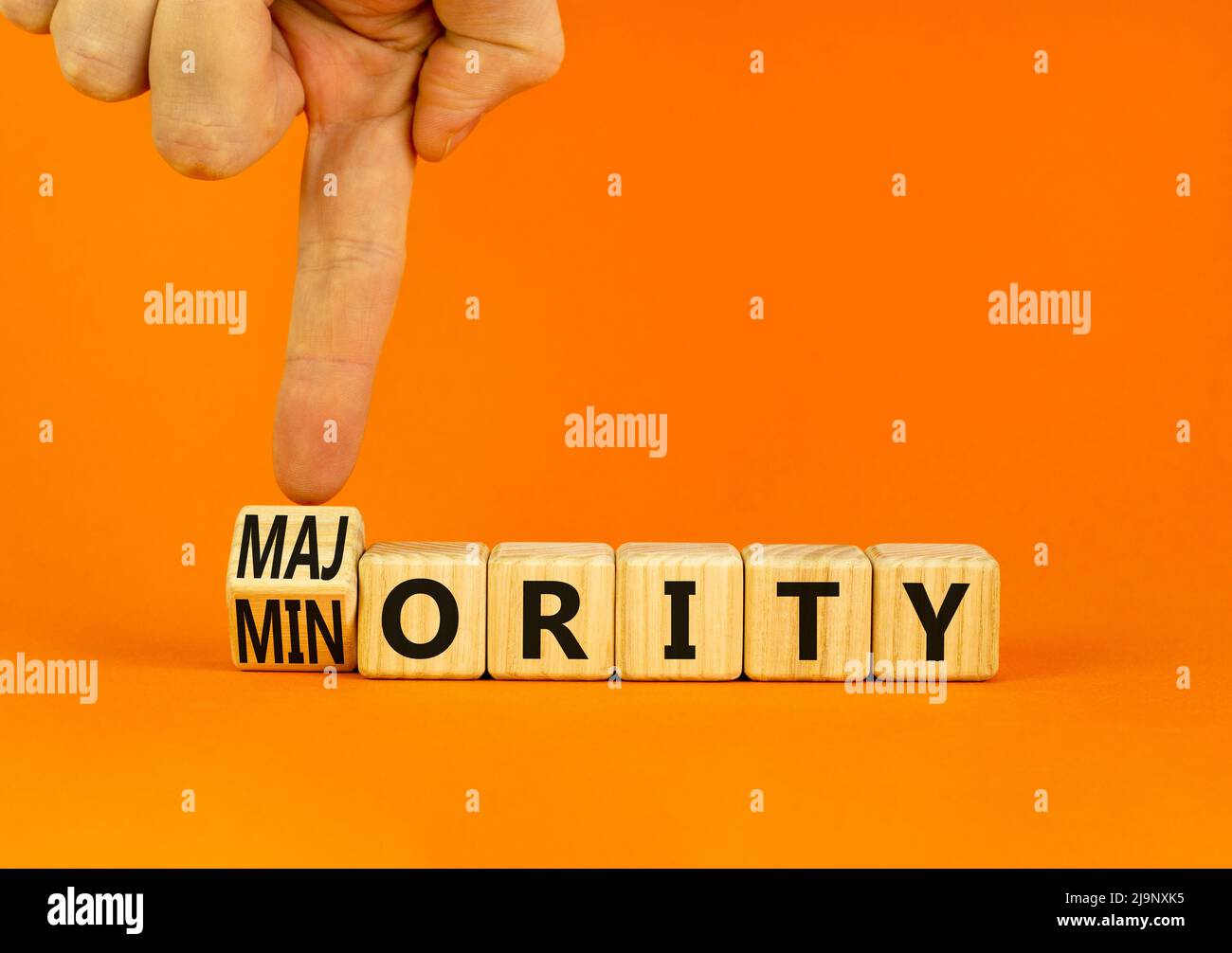 Minority or majority symbol. Businessman turns wooden cubes and changes ...