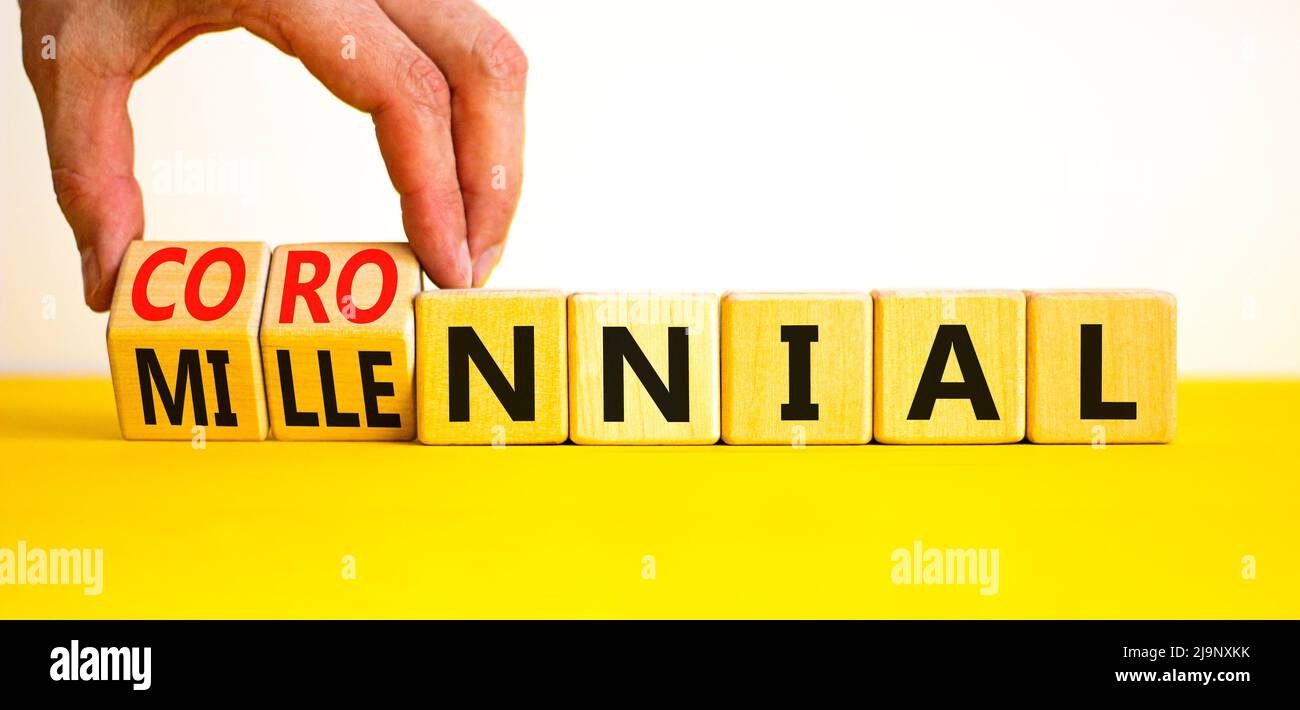 Millennial or coronnial symbol. Doctor turns wooden cubes and changes ...