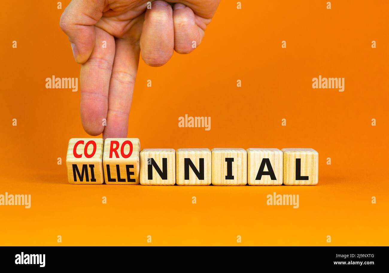 Millennial or coronnial symbol. Doctor turns wooden cubes and changes ...