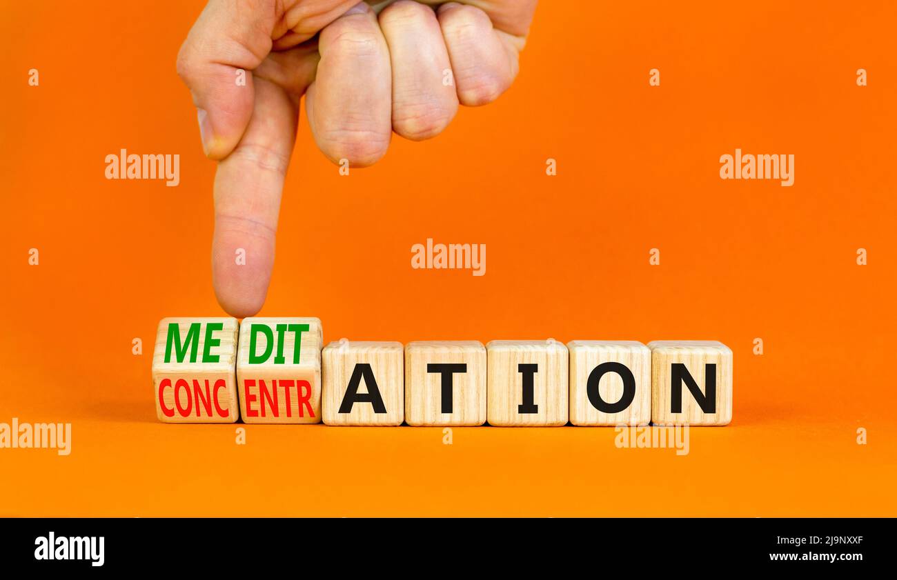 Meditation or concentration symbol. Businessman turns cubes and changes ...