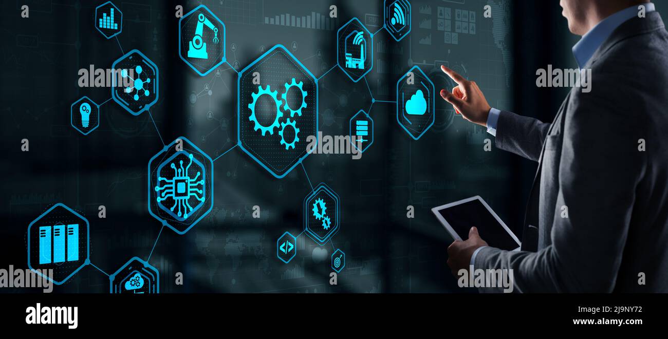 3D Virtual screen dashboard with project management with icons of ...