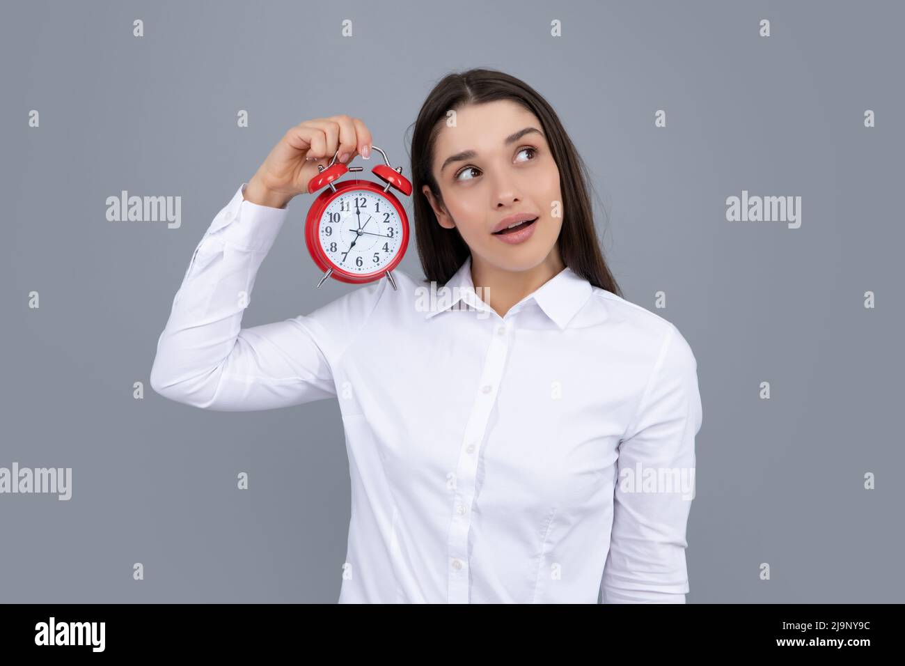 Beautifu Women With Clock Portrait Of Young Attractive Shocked Amazed