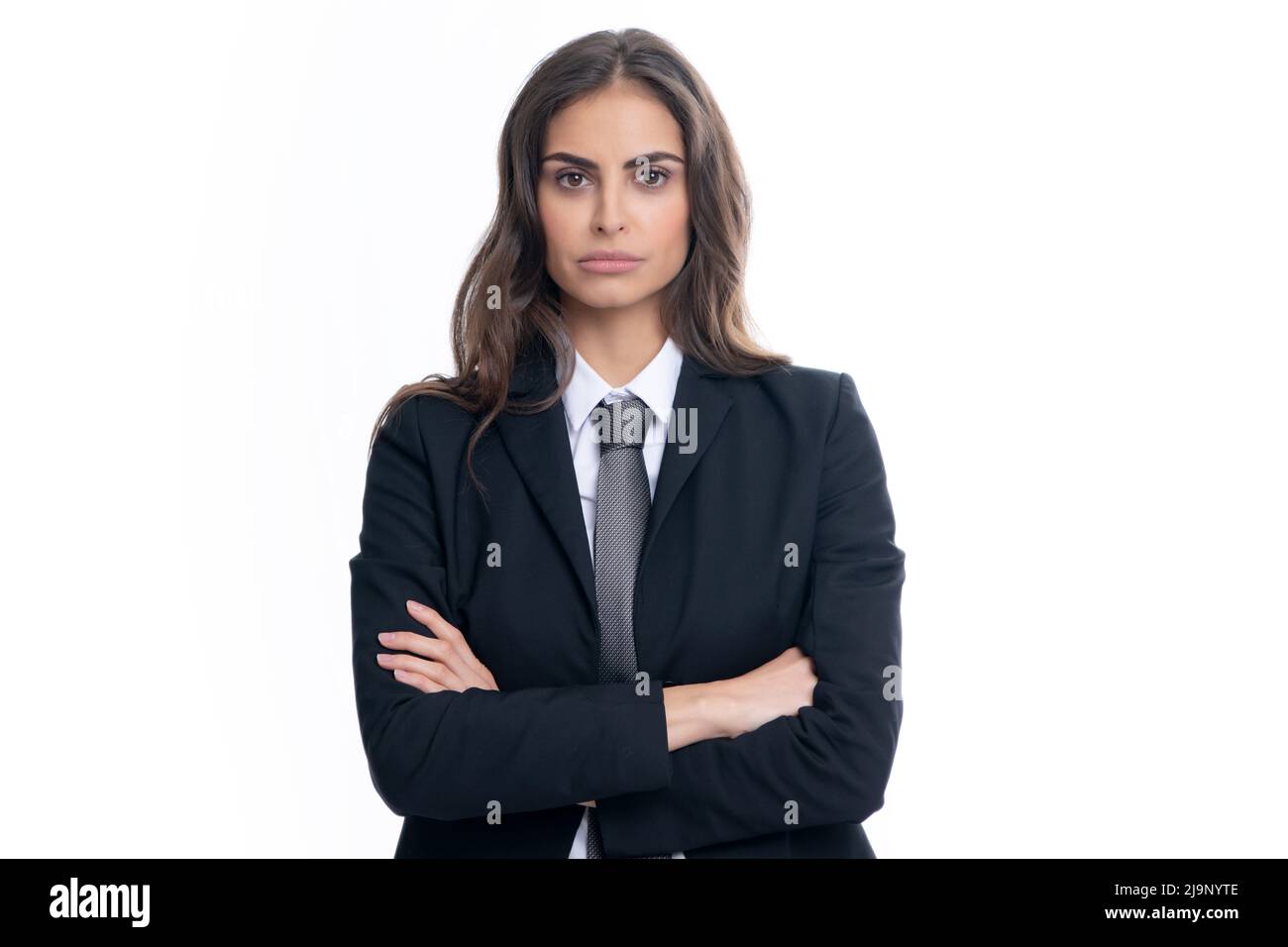 Portrait of business woman in suit crossed arms. Confidence ...