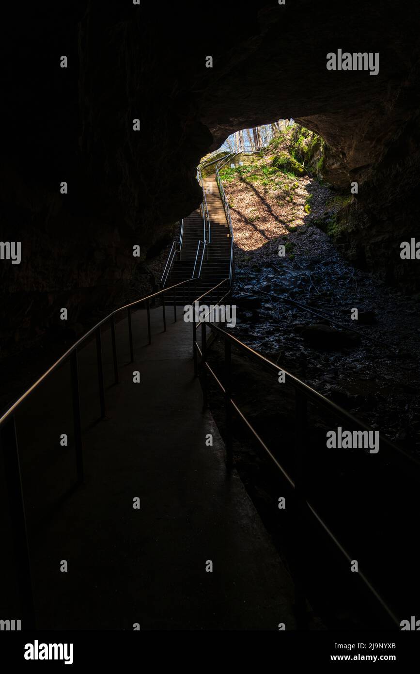 The stairs out of the entrance at Mammoth Caves Stock Photo - Alamy