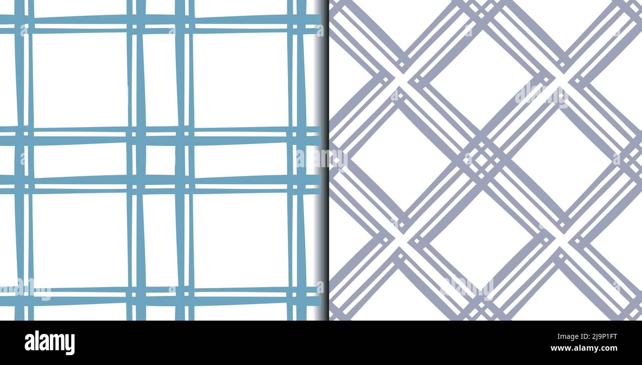 Two checkered geometric grid seamless patterns. Hand drawn doodle paint ...