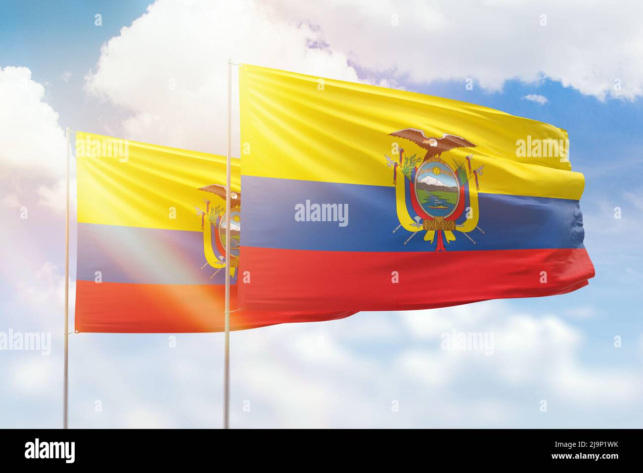 Sunny blue sky and flags of ecuador and ecuador Stock Photo - Alamy