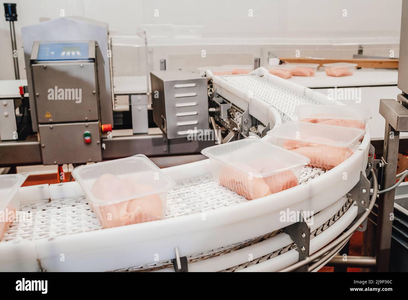 Chicken fillet production line.A modern plant.Factory production food ...