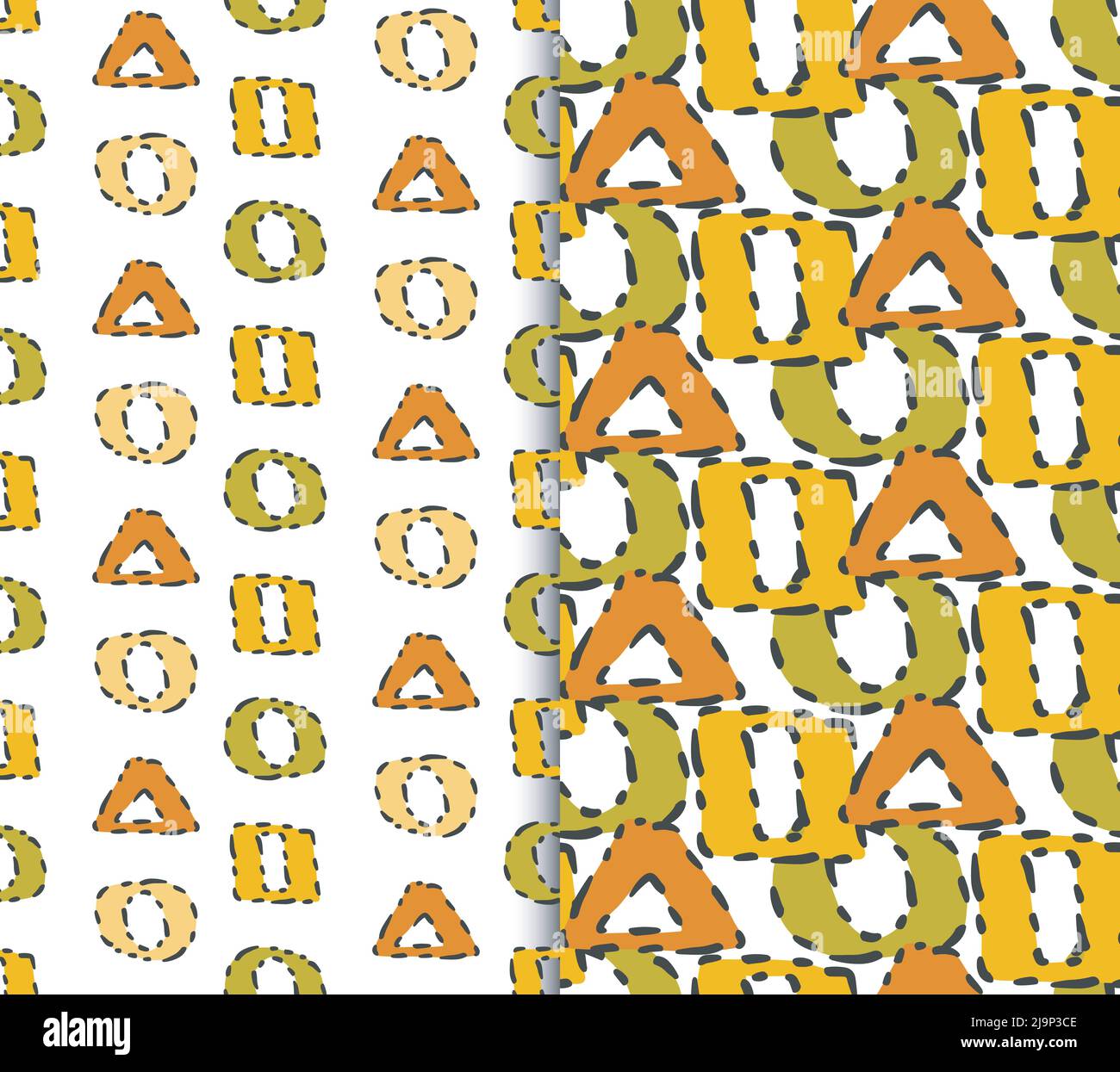 2 geometric colorful baby seamless patterns, illustration set. Hand ...