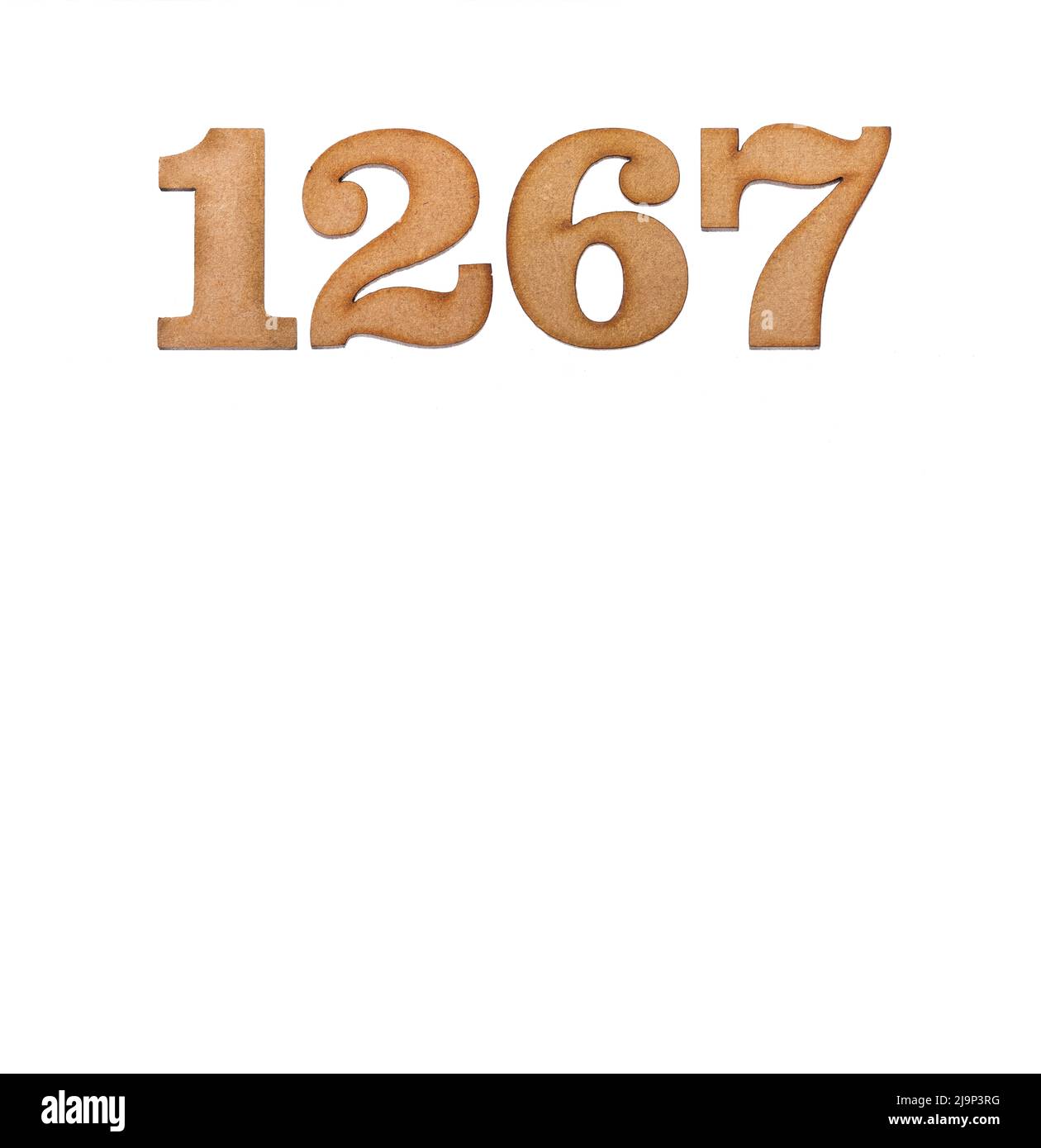 Number 1267 in wood, isolated on white background Stock Photo - Alamy