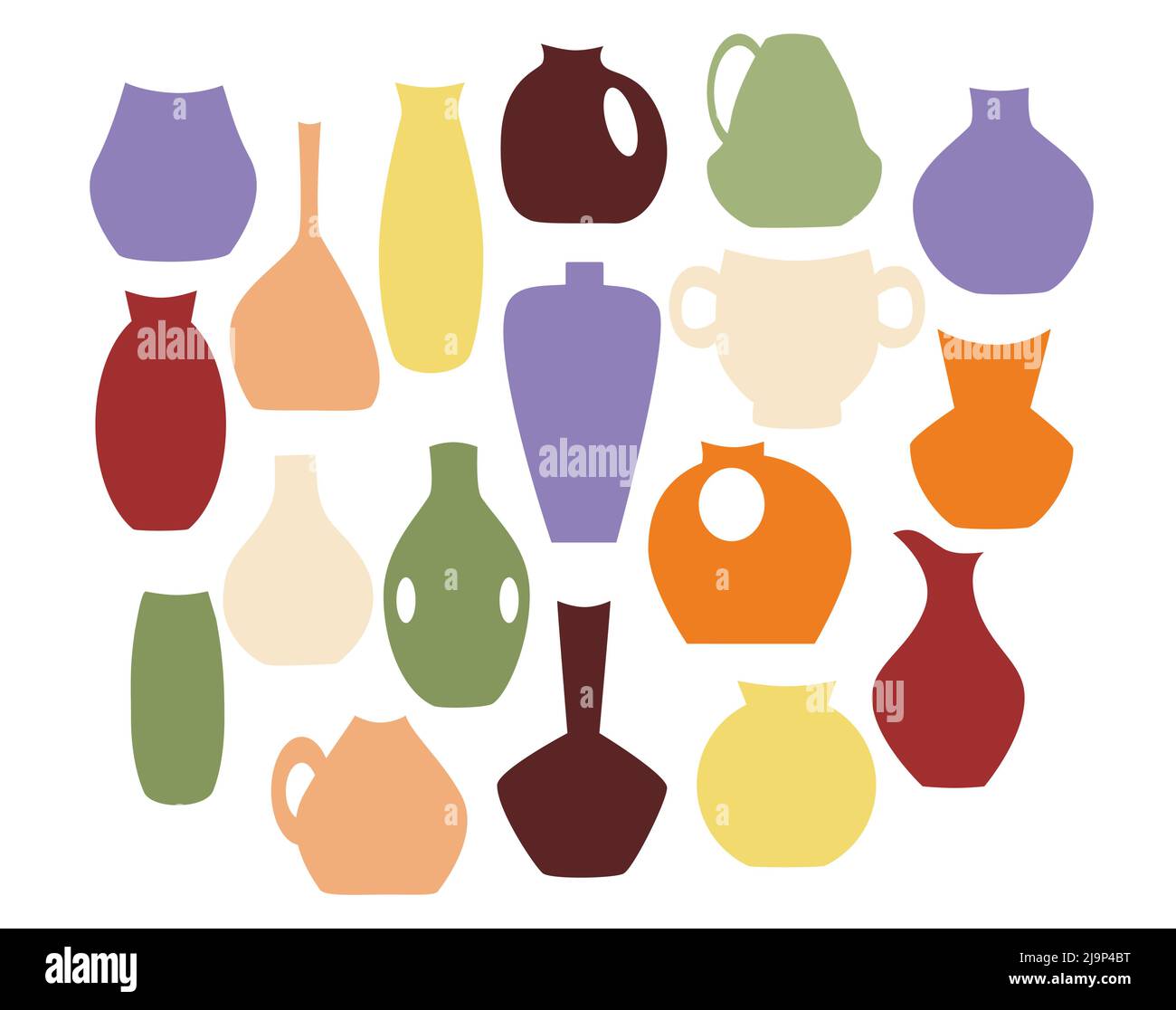 Set of vector illustrations of floral vases in flat style. Elements for ...