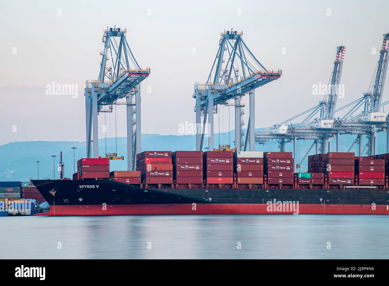 Large cargo ship anchored in container port, February , 2020, (izmit ...