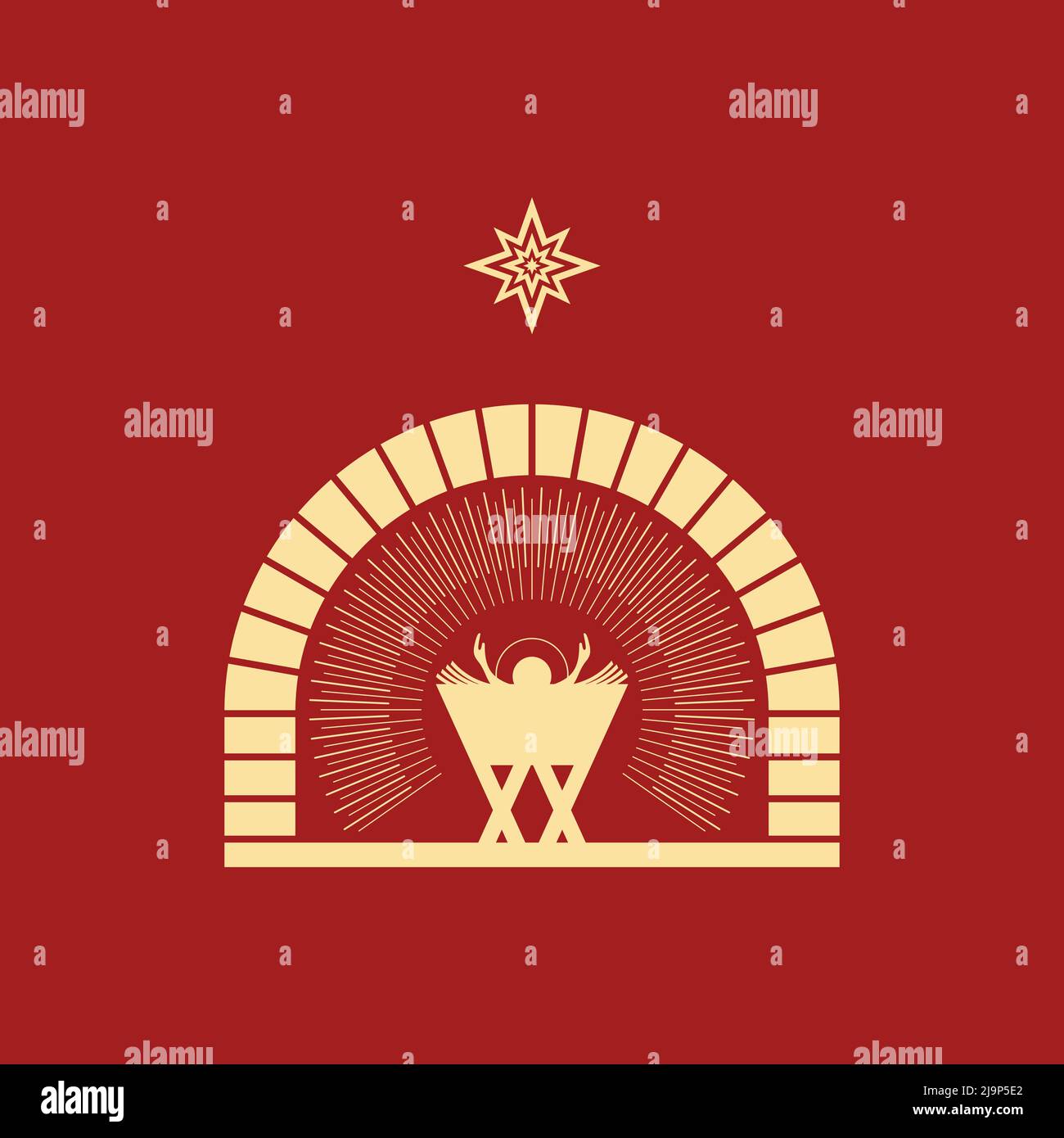 Christian illustration. Baby Jesus in the barn, from above the light of ...