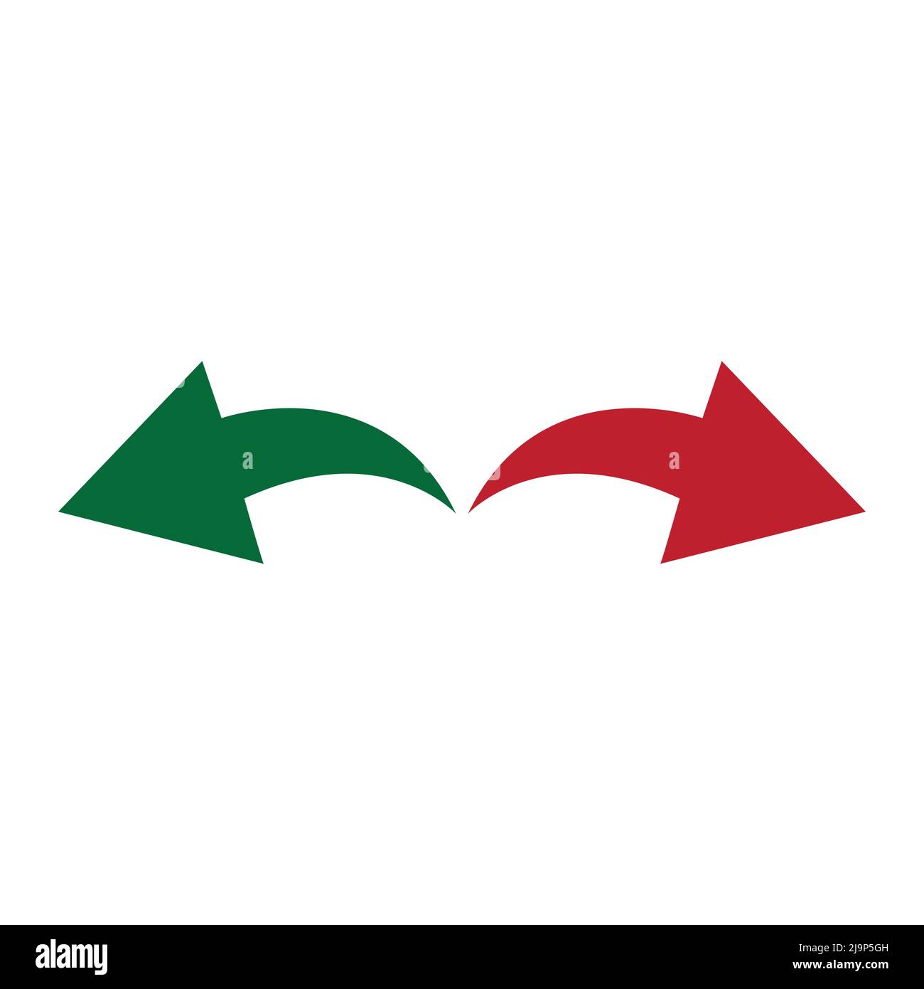 Wright arrow and left arrow. green and red color arrows. on white ...