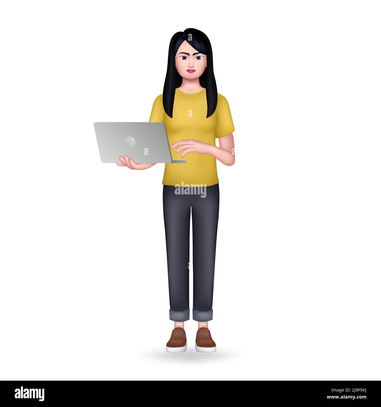 Girl Holding Laptop. 3D Woman Programmer. Vector illustration Stock ...