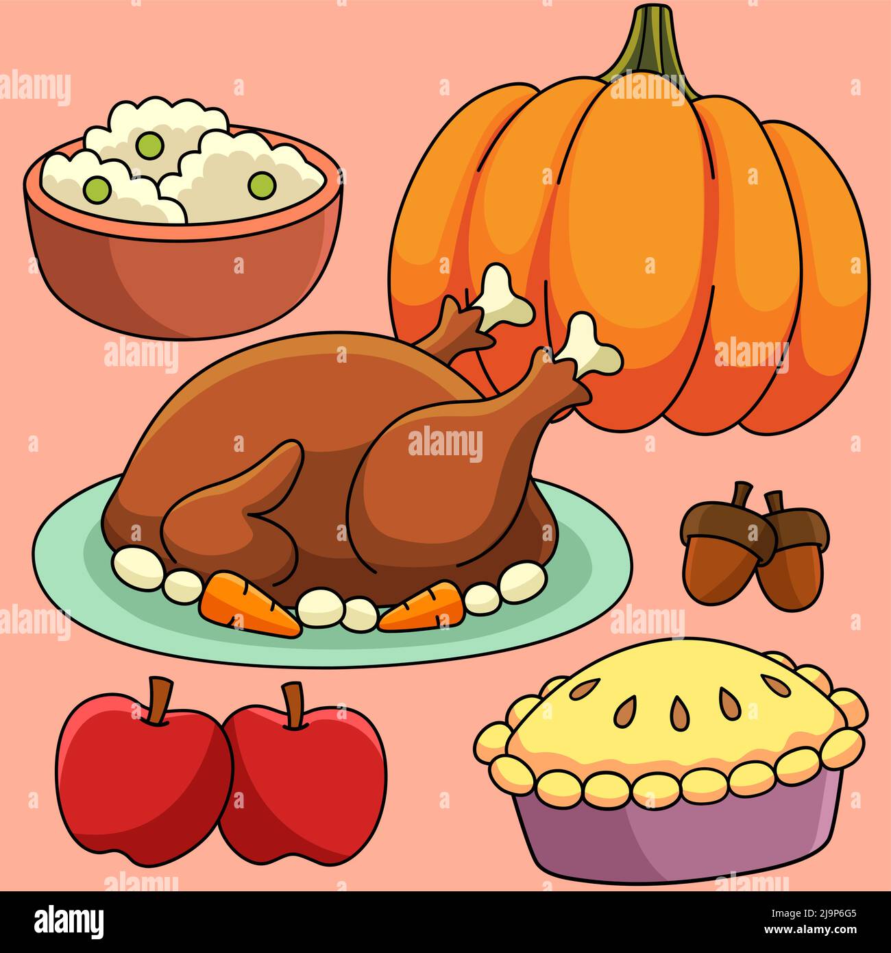 Cartoon Thanksgiving Feast Family Having Thanksgiving Dinner