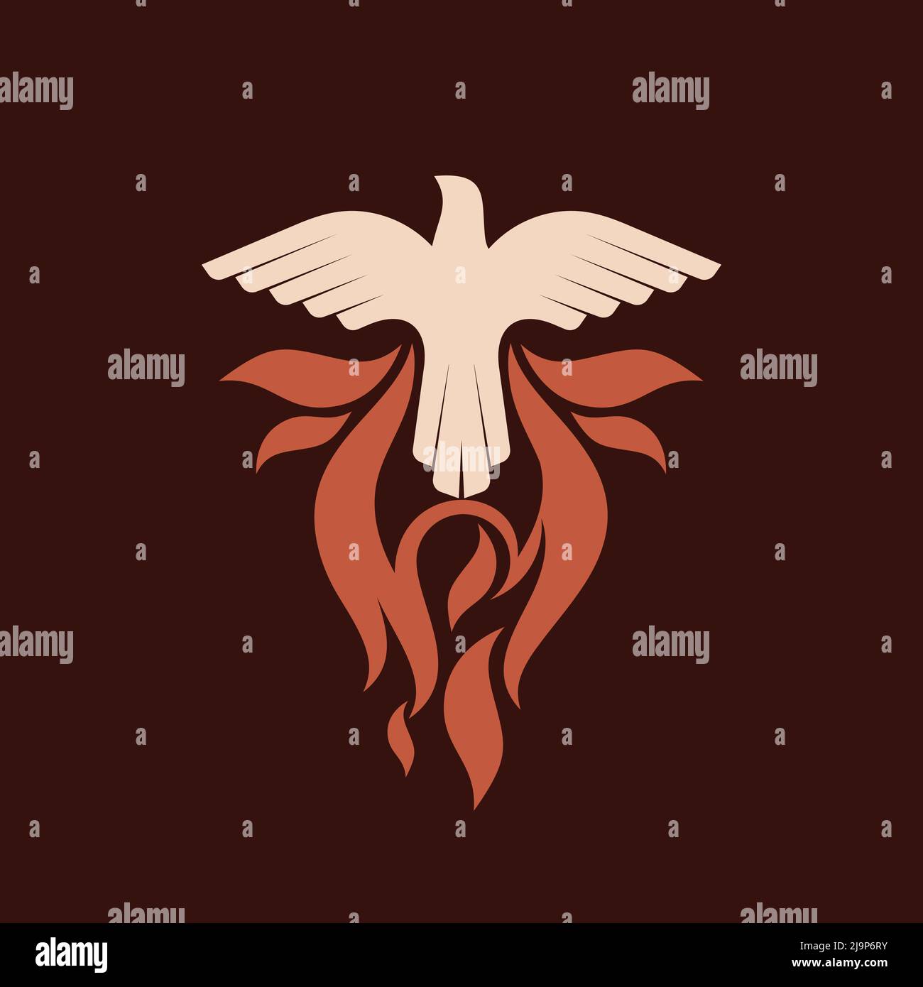 Christian illustration. A dove in a flame of fire is a symbol of the ...