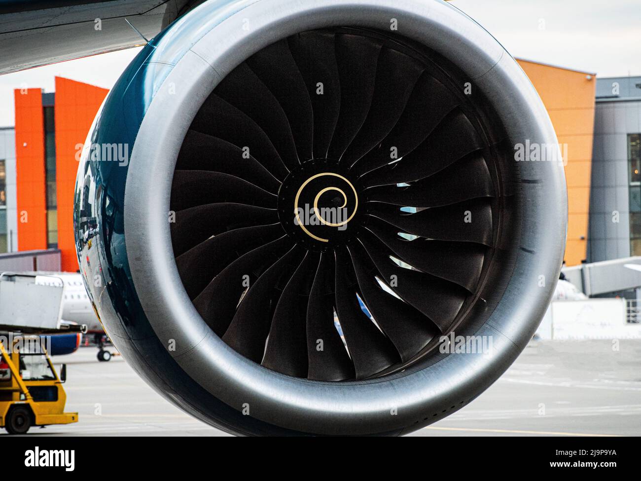 Turbine engine of a modern jet passenger aircraft at an international ...