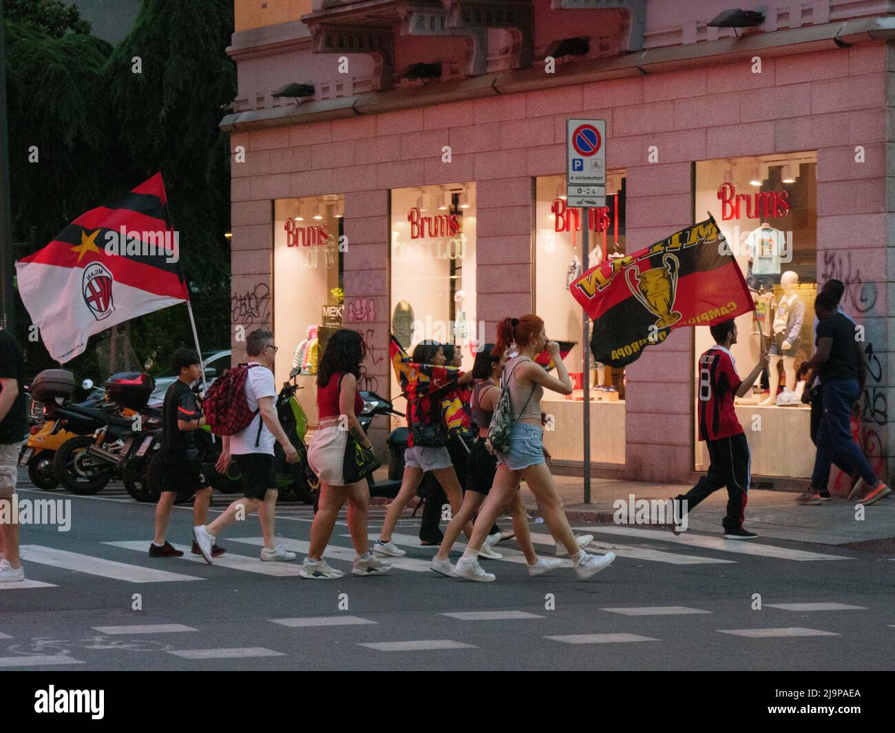 Fans of AC Milan celebrate after winning the Italian Serie A ...
