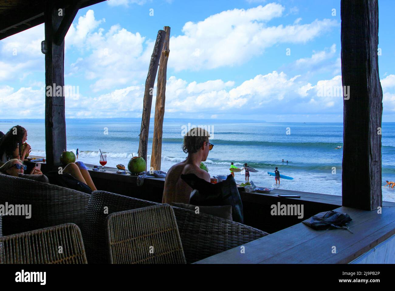 At the SandBar at Batu Bolong beach in Canggu, Bali, Indonesia Stock ...