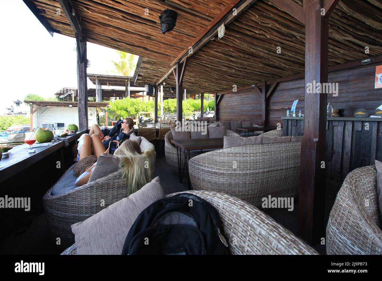 At the SandBar at Batu Bolong beach in Canggu, Bali, Indonesia Stock ...