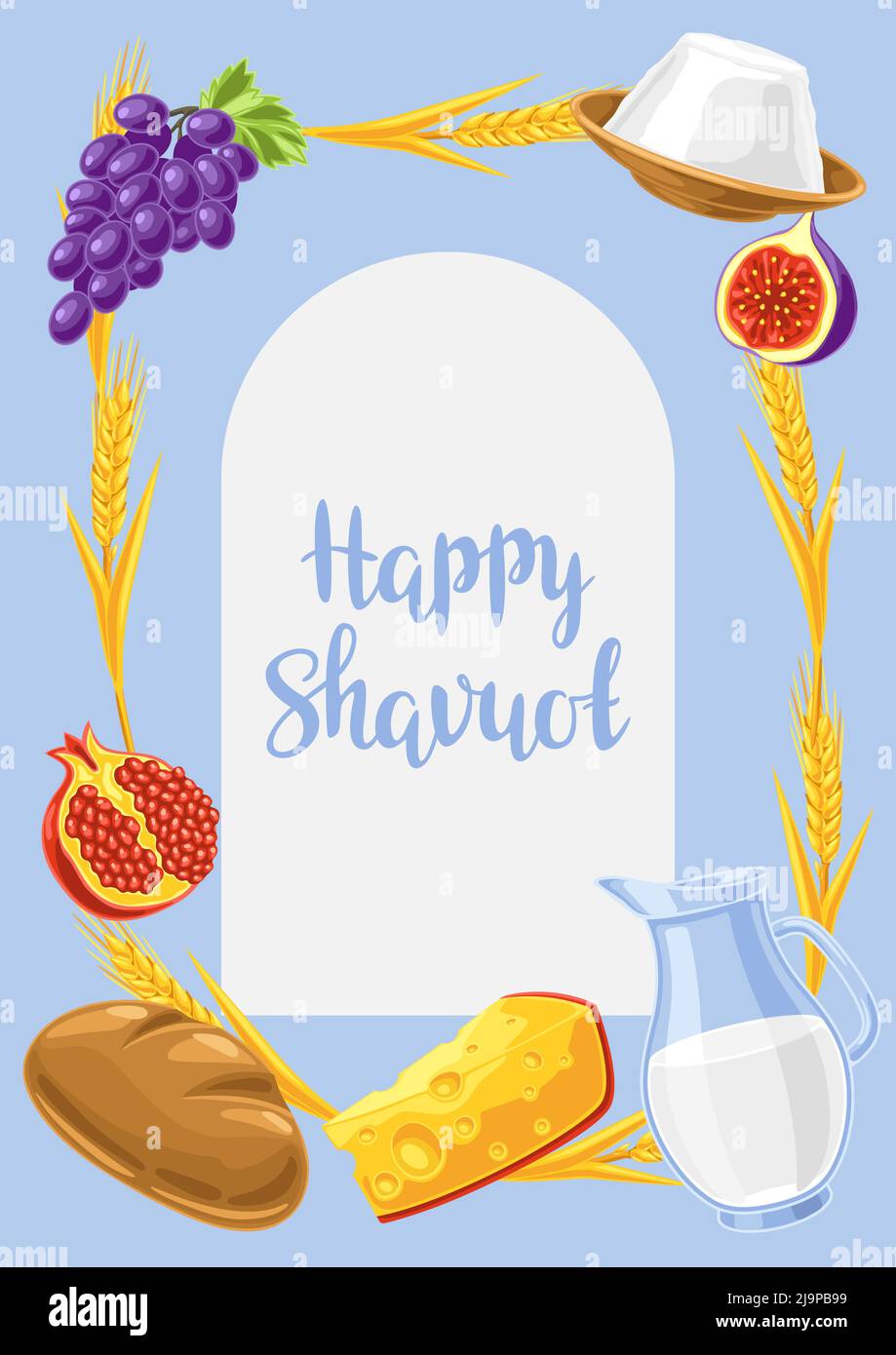 Happy Shavuot decorative frame. Holiday background with Jewish festival ...