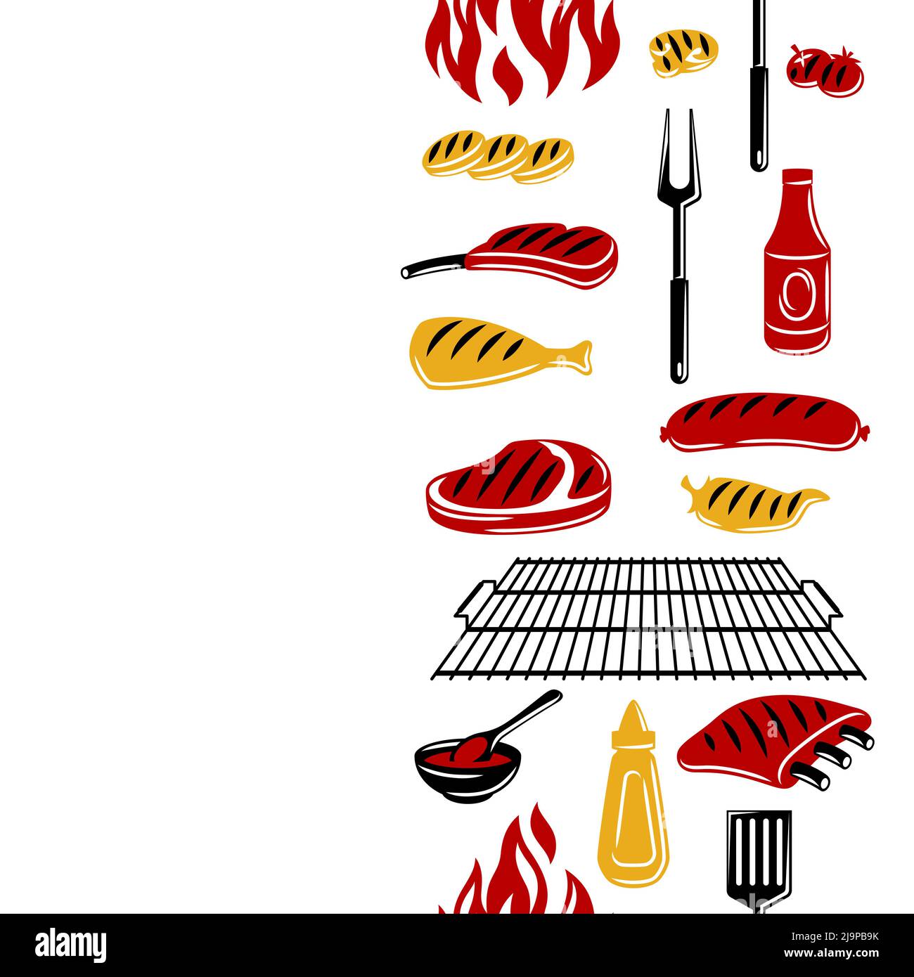 Bbq seamless pattern with grill objects and icons. Stylized kitchen and ...