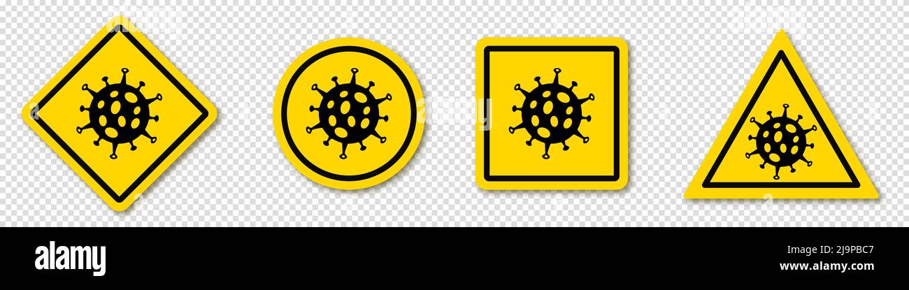 Collection set of yellow square, round, rhombic and triangular virus ...