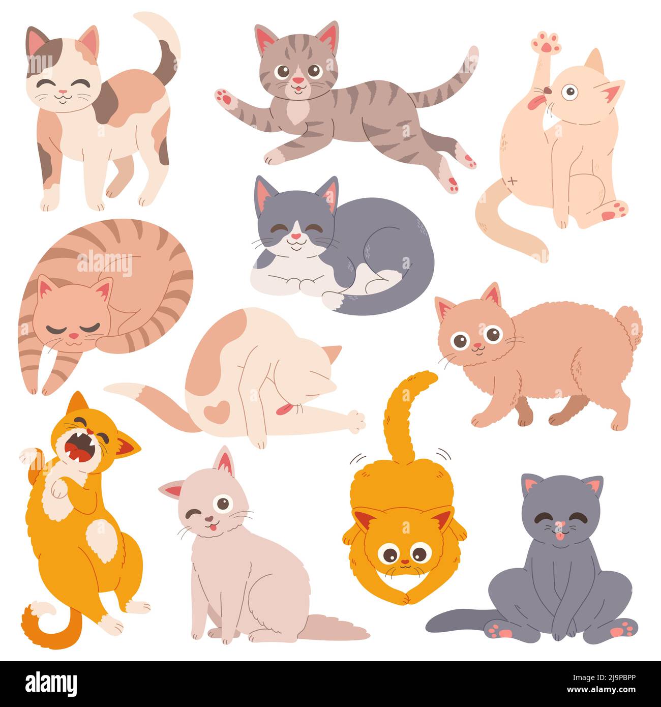 Cats set flat design simple vector illustration Stock Vector Image ...