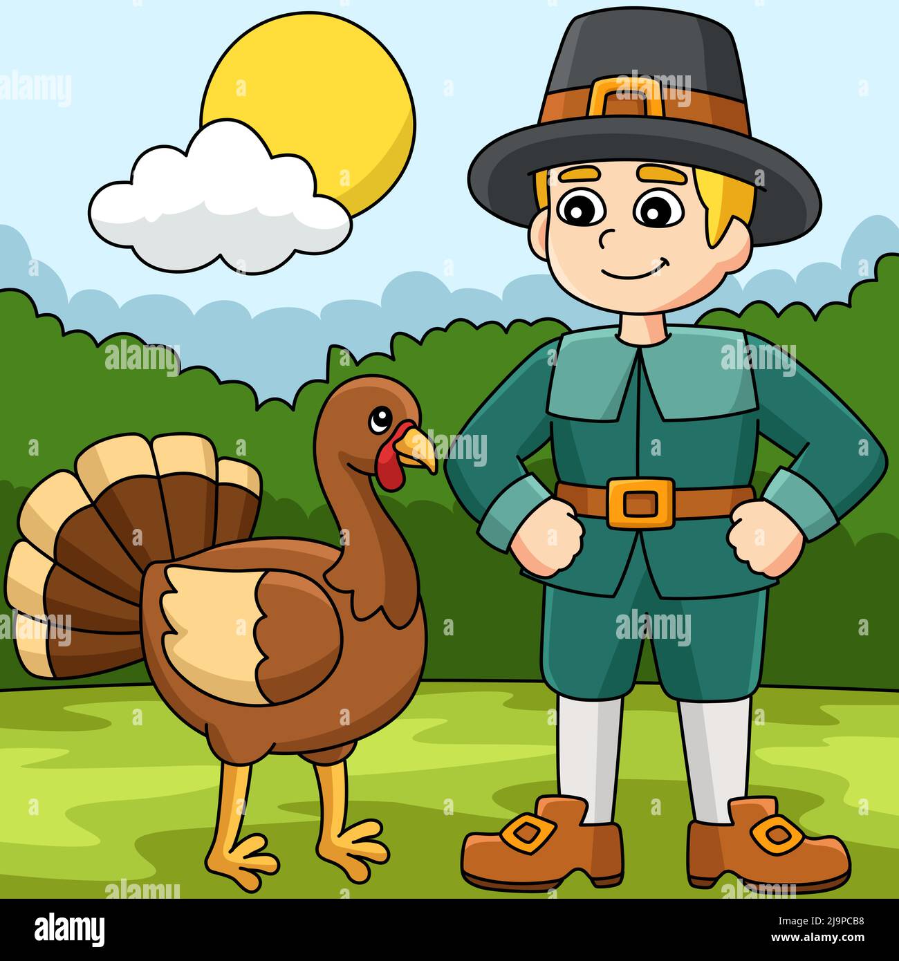 Thanksgiving Pilgrim Boy Turkey Illustration Stock Vector Image & Art ...