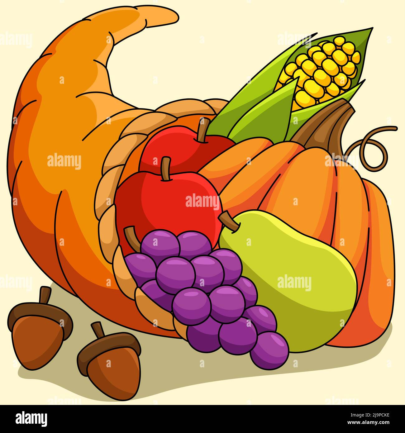 Thanksgiving Cornucopia Colored Cartoon Illustration Stock Vector Image ...