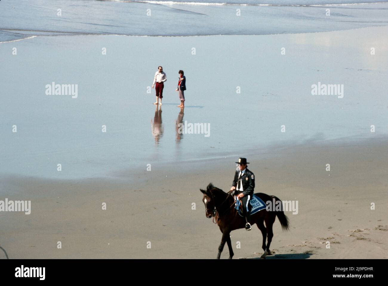 Park police on horseback on beach in San Francisco, California in 1979 ...