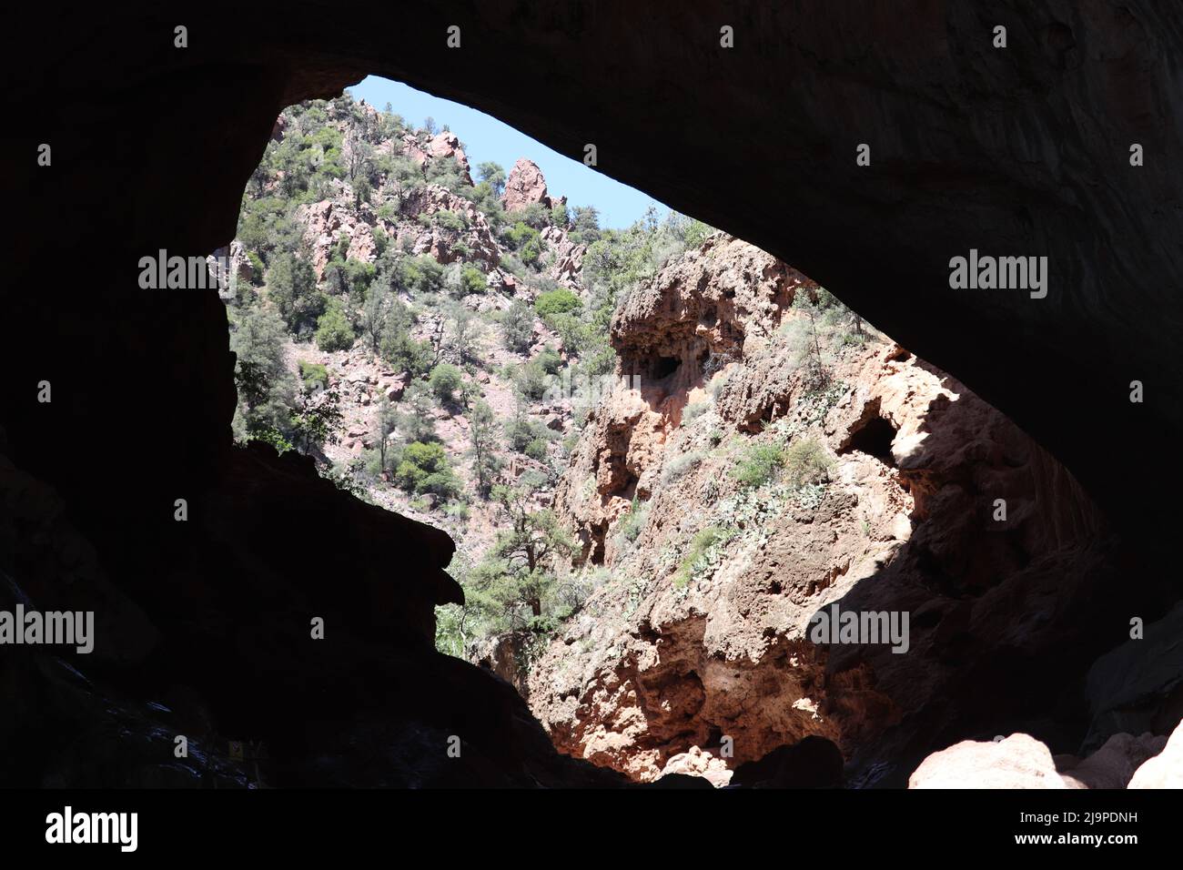 Looking through the bridge at the Tonto natural bridge near Payson ...