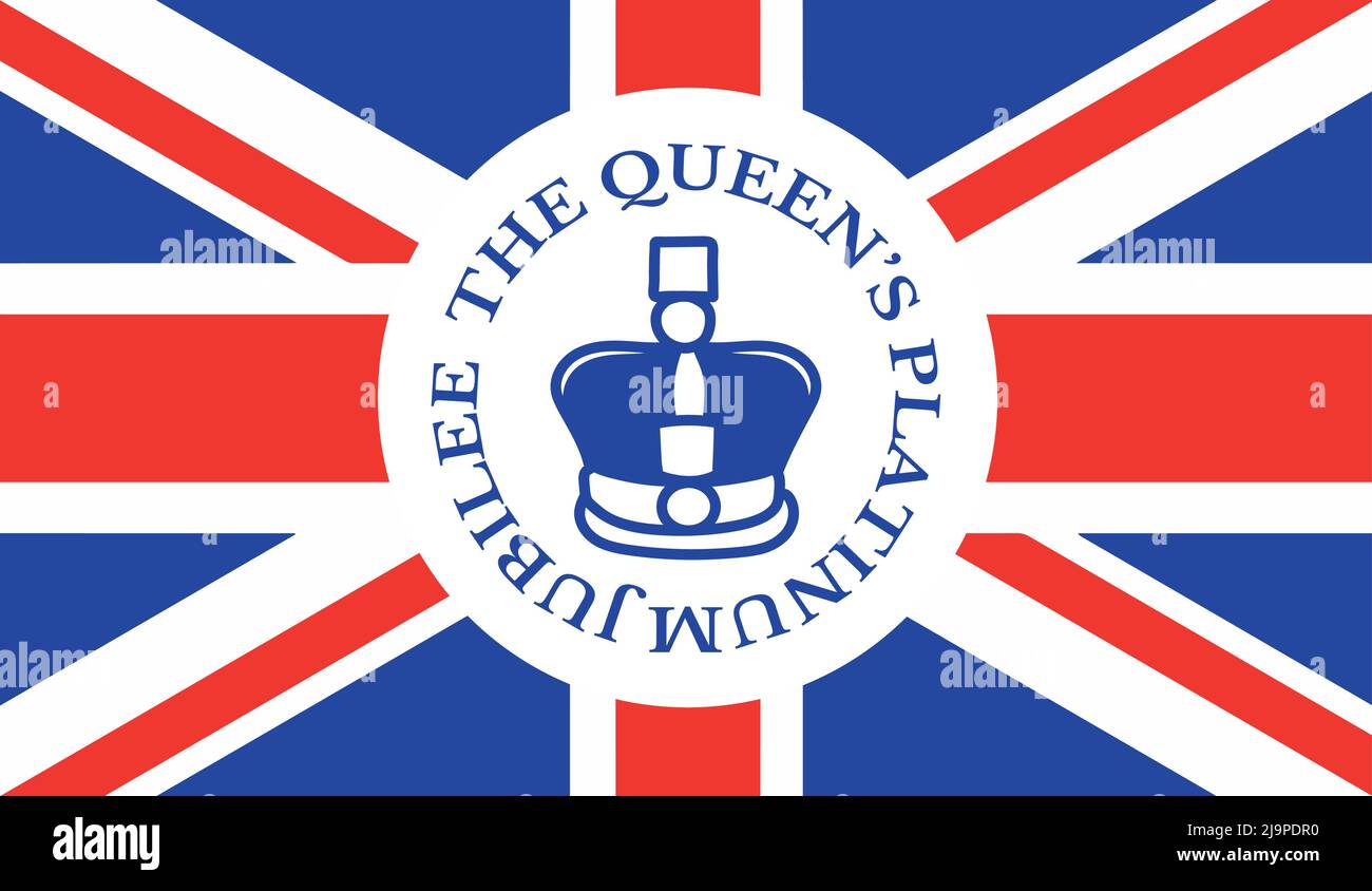 The Queens Platinum Jubilee celebration poster on British flag ...