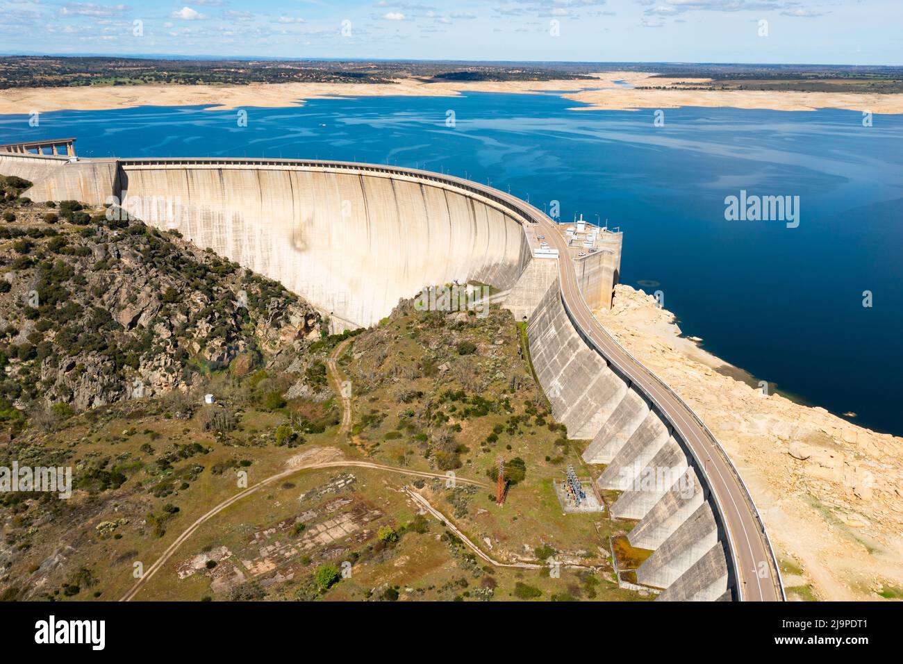 Aerial view with dam in Spain. La Almendra. Arribes del Duero. Spain ...