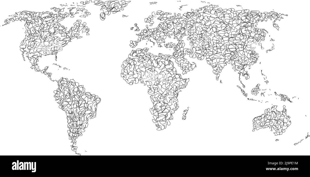 World map illustration line drawing Black and White Stock Photos ...
