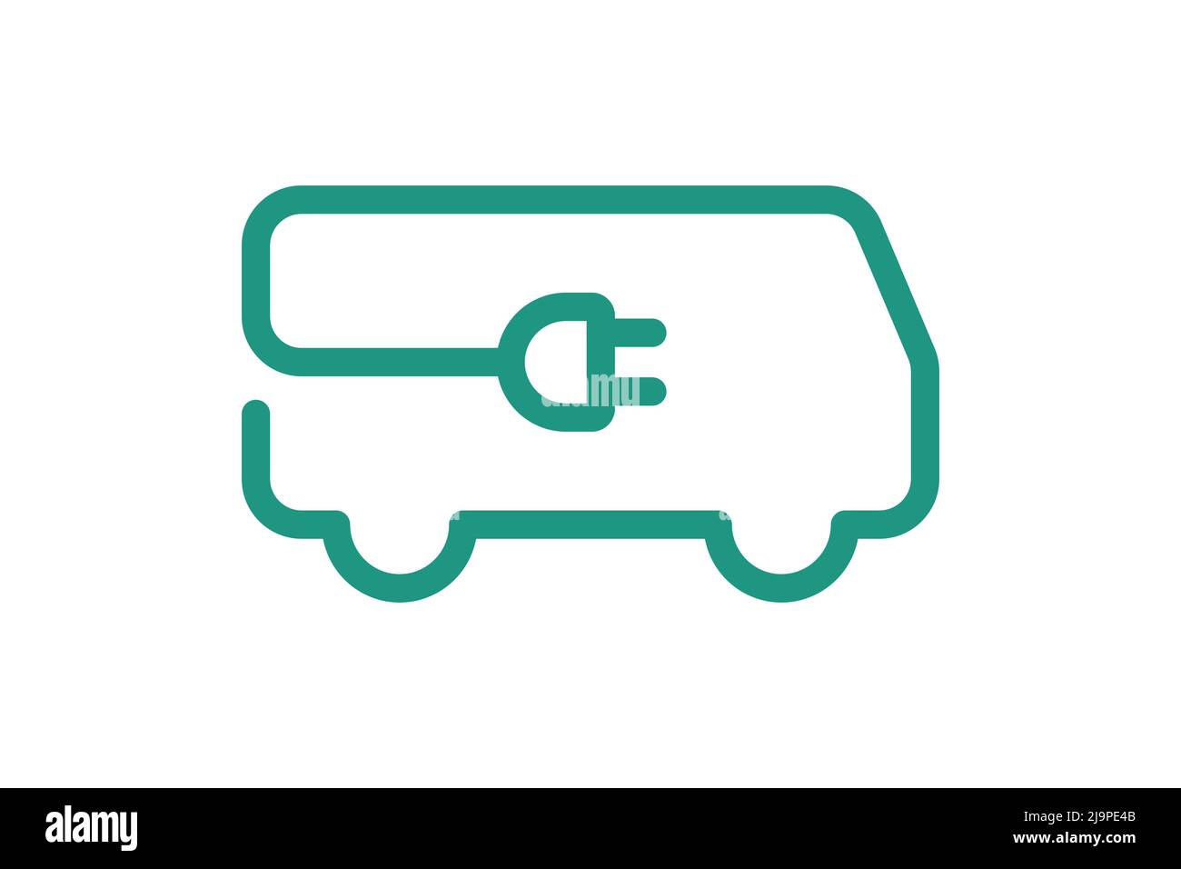Electric bus icon. Green cable electrical e-bus contour and plug ...