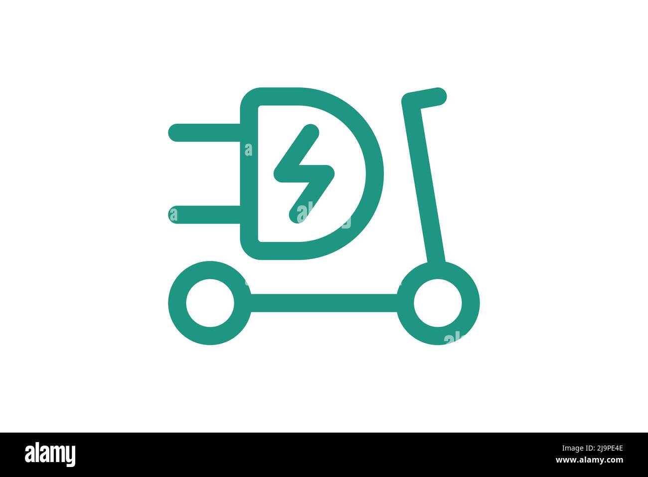 Electric push scooter icon. Green cable electrical kick e-scooter ...