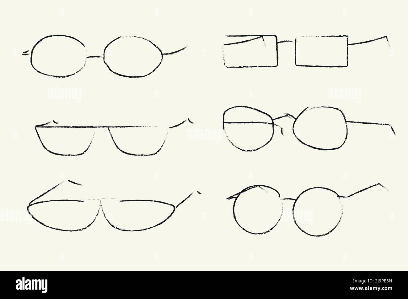 hand-drawn doodle set of eyeglass frames on a beige background. vector ...