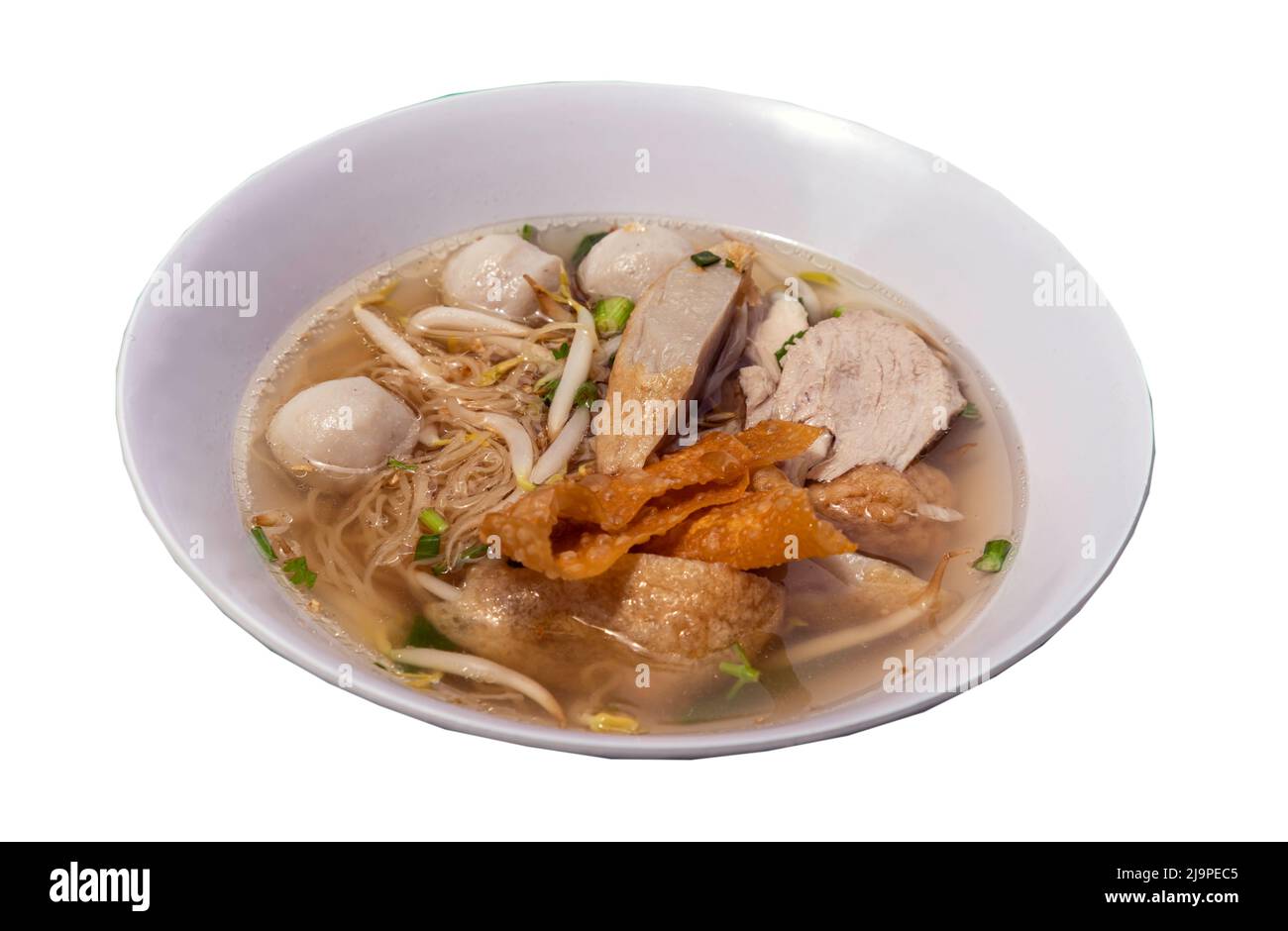 Traditional egg noodles soup with fish ball, shrimp meatball, pork ...