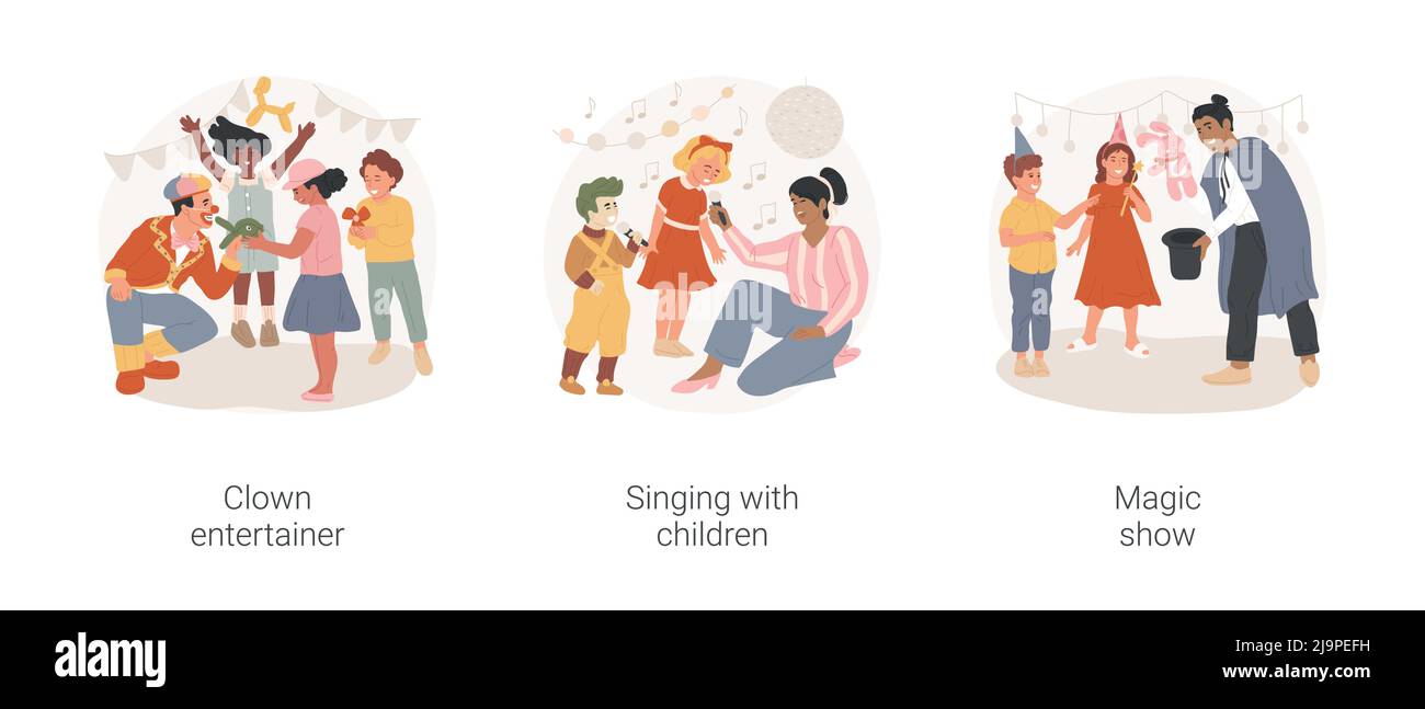 Kids party entertainers isolated cartoon vector illustration set ...
