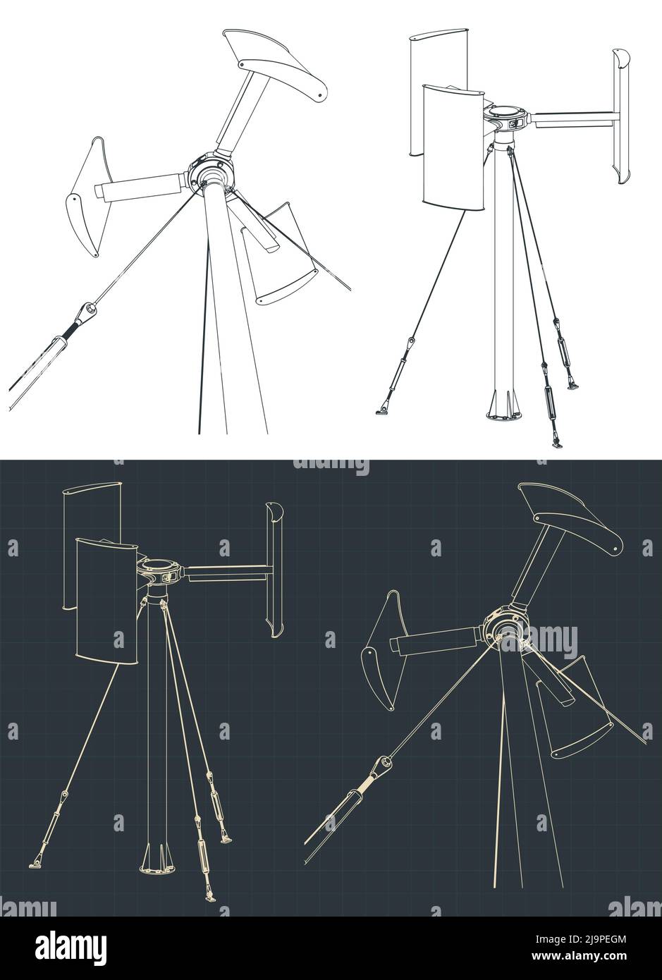 Stylized vector illustration of drawings of vertical axis wind turbine ...
